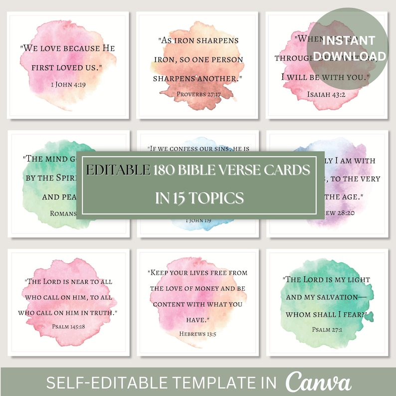 Editable Bible Verse Cards: Christian Scripture Affirmations (printable ...