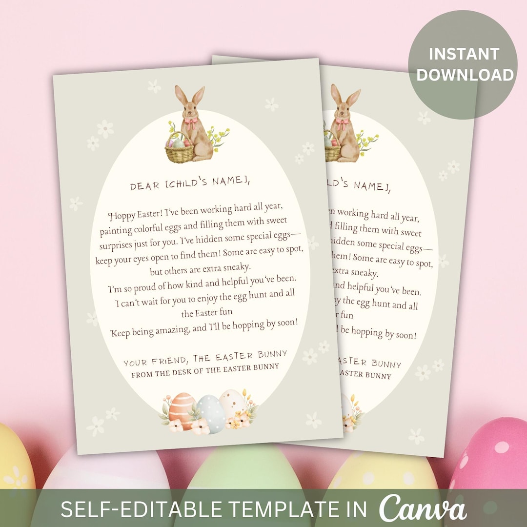 Editable Easter Bunny Letter Printable Personalized Easter Surprise for ...