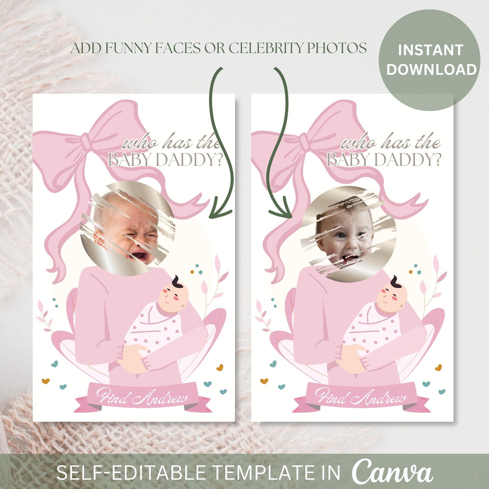 Editable Coquette Baby Shower Game: Who's the Daddy Scratch off ...