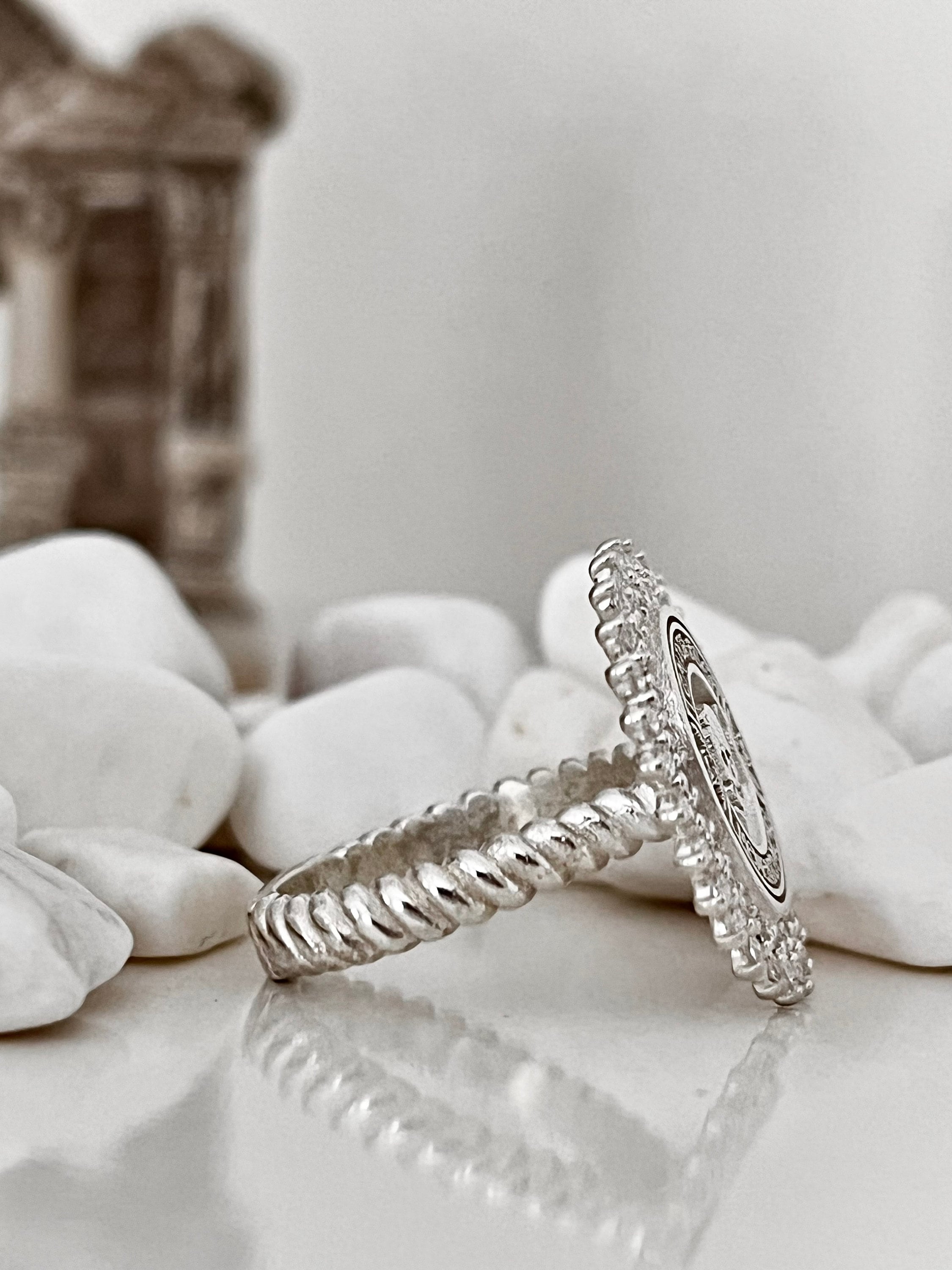 Silver Memento Mori Ring, Stoic Ring, Personalized Ring, Stone Ring ...