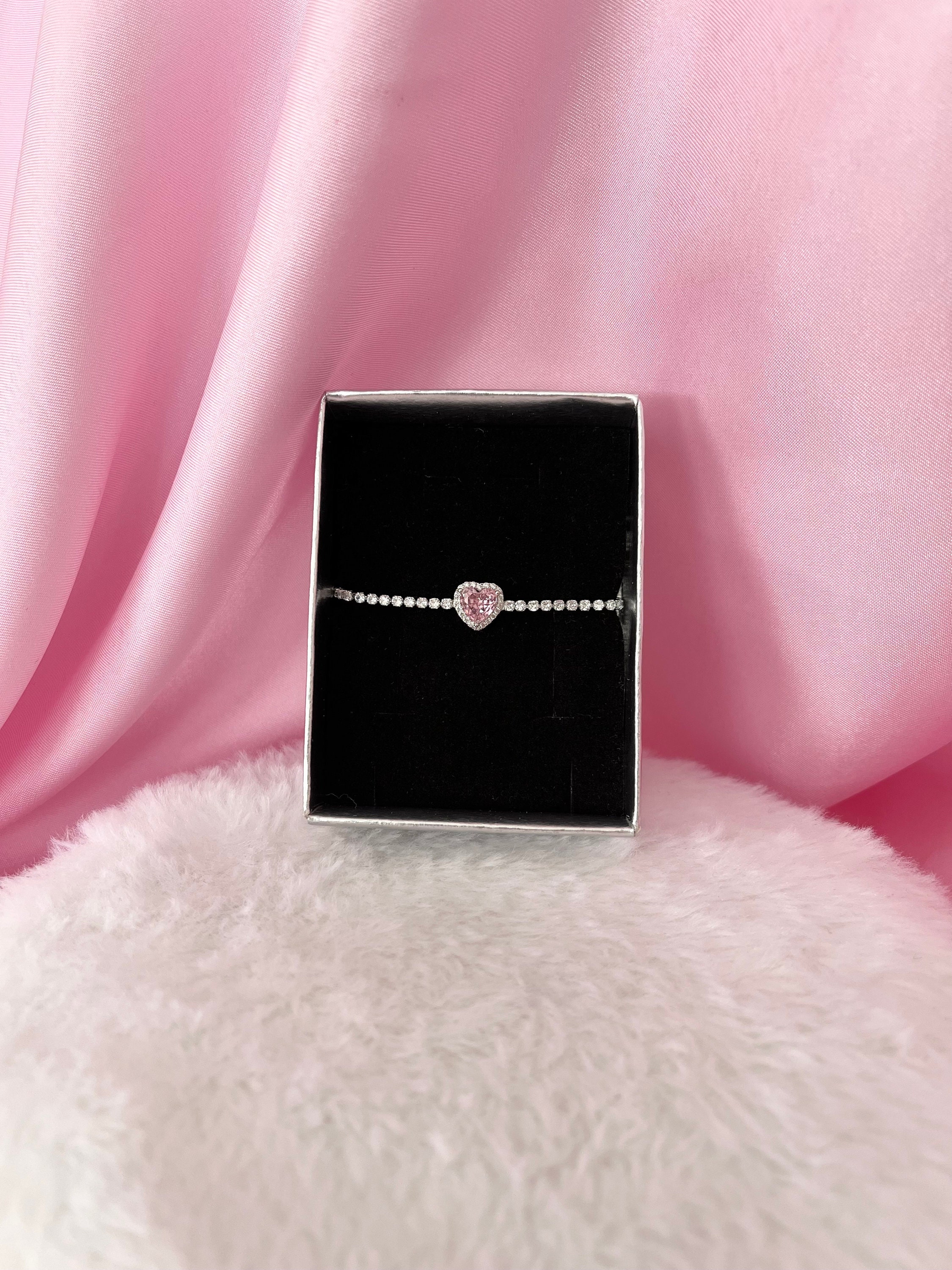 Pink Diamond Heart Bracelet, Women's Bracelet, Stainless Steel ...