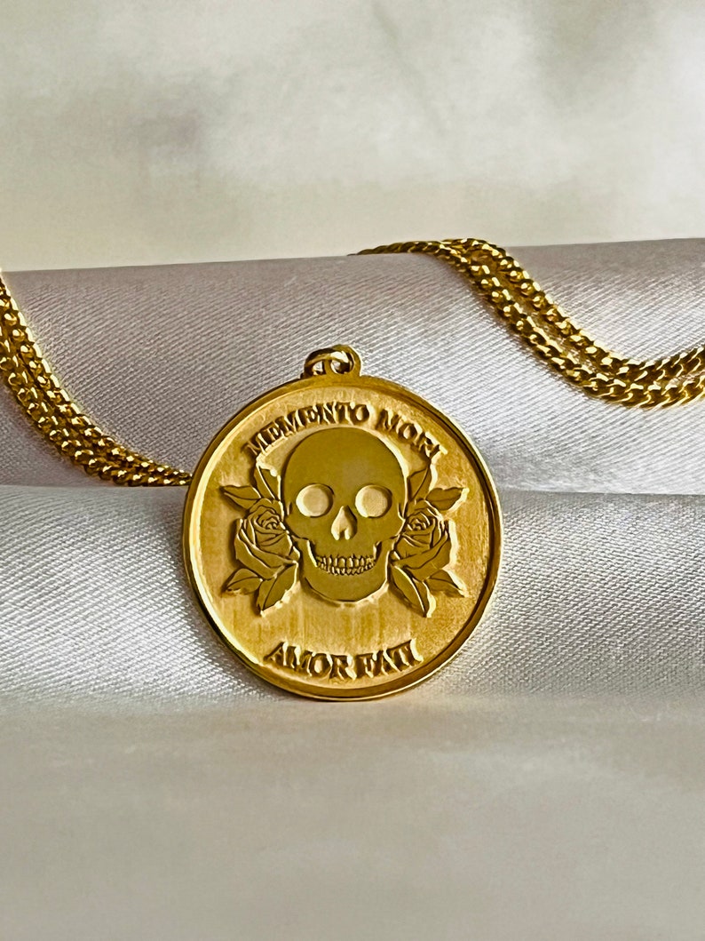 Solid Gold Memento Mori Necklace, Men Jewelry, Gold Coin Skull Pendant ...