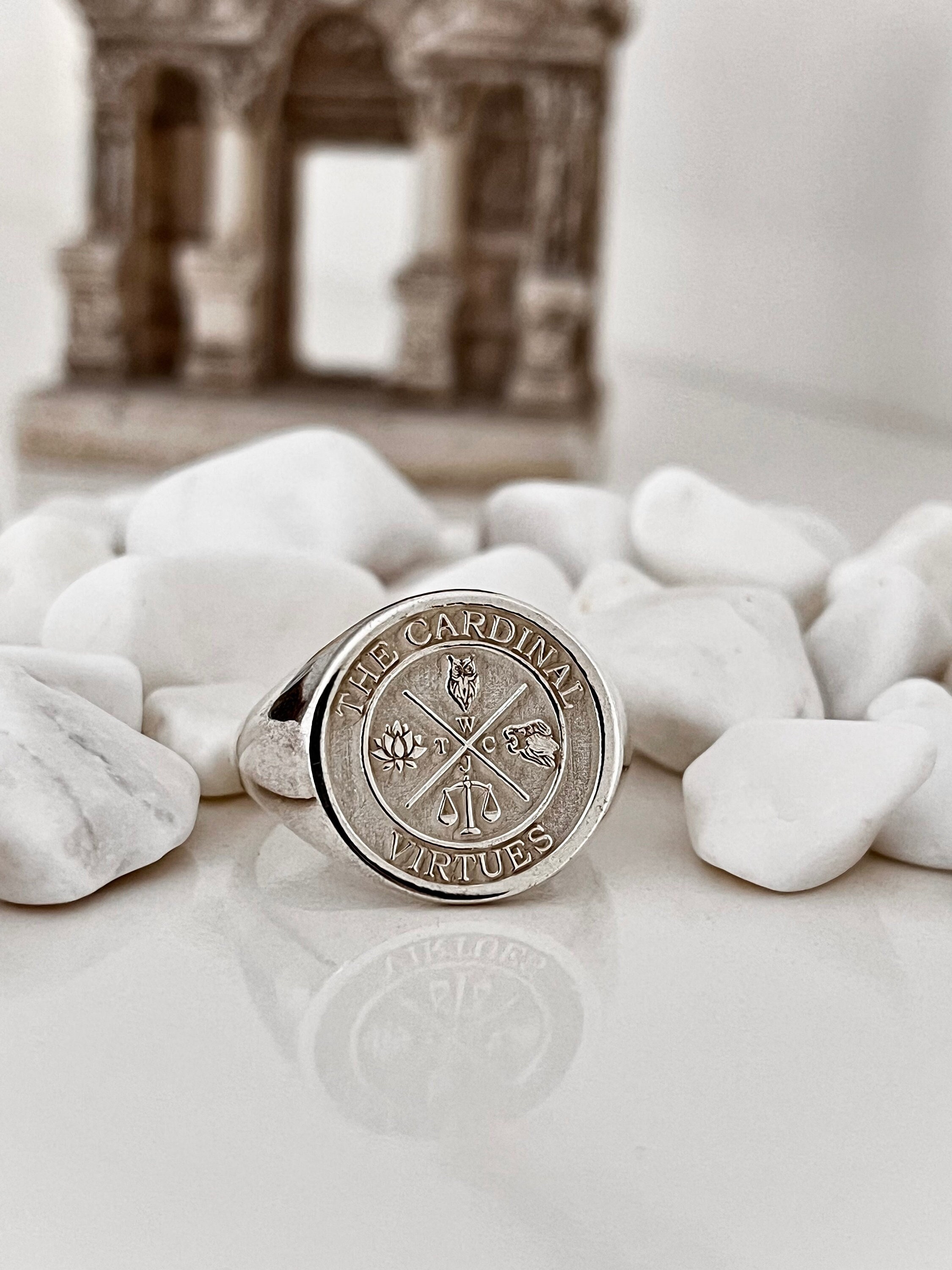 925K Silver the Cardinal Virtues Ring, Graduation Gift, Wisdom Ring, Daily Stoic Ring, Four ...