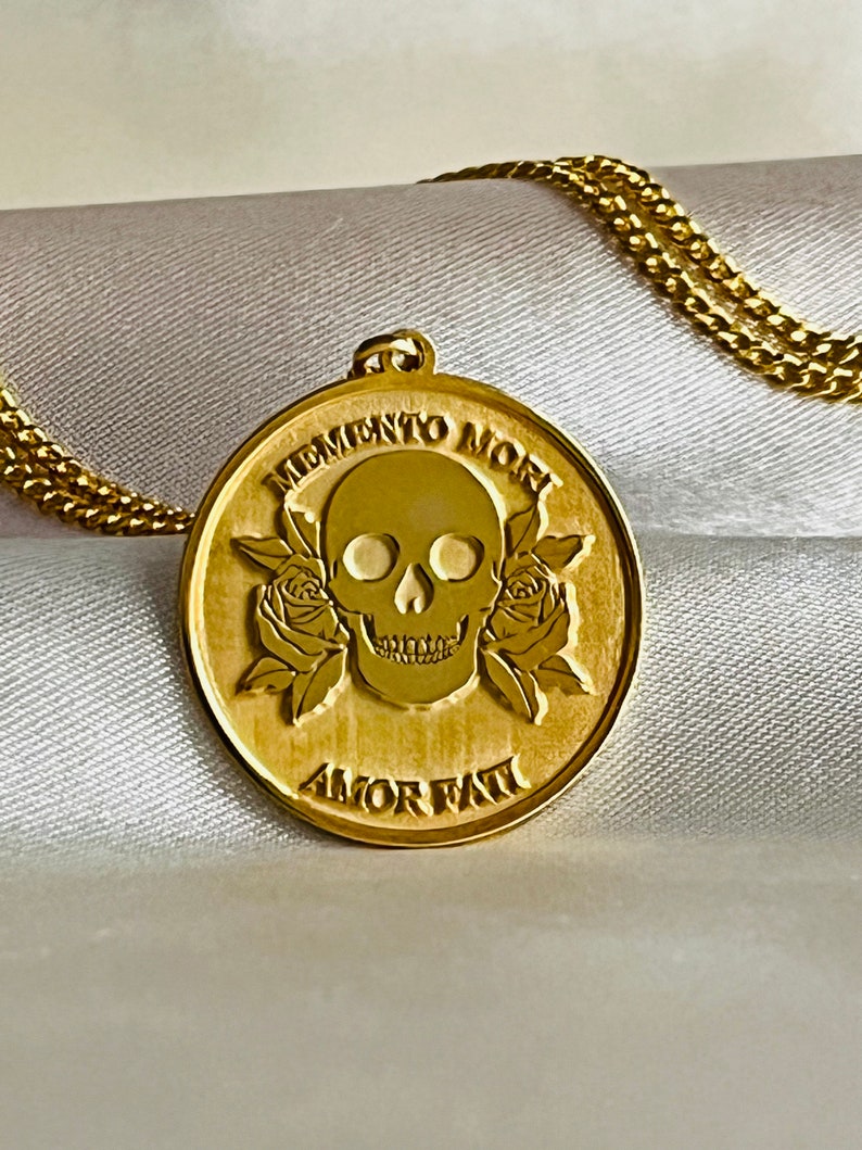 Solid Gold Memento Mori Necklace, Men Jewelry, Gold Coin Skull Pendant ...