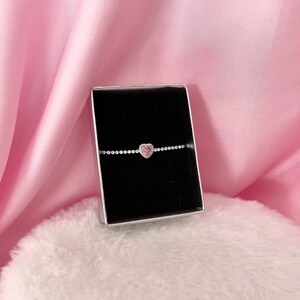Pink Diamond Heart Bracelet, Women's Bracelet, Stainless Steel ...