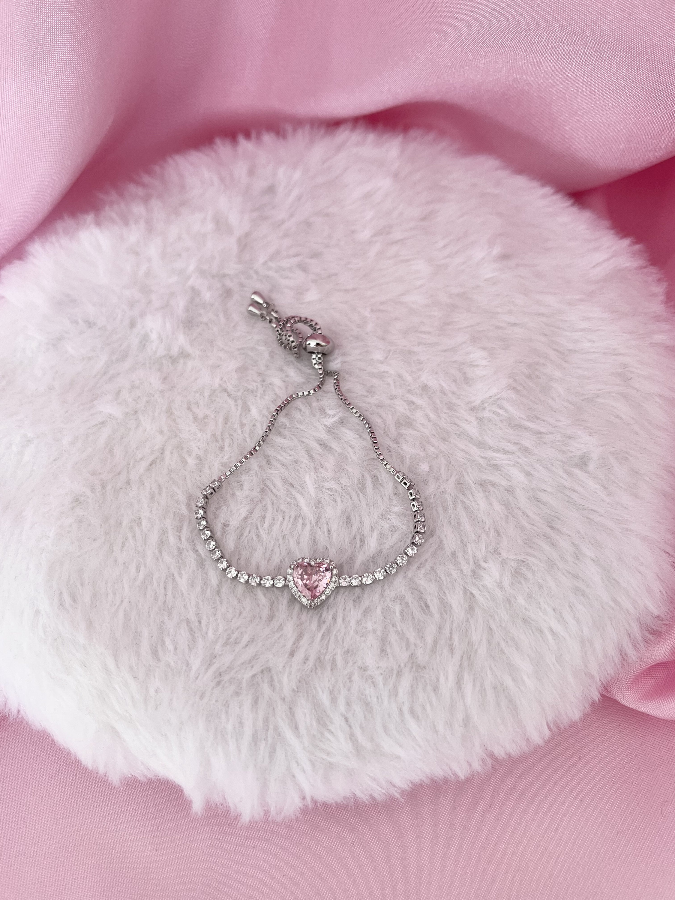 Pink Diamond Heart Bracelet, Women's Bracelet, Stainless Steel ...