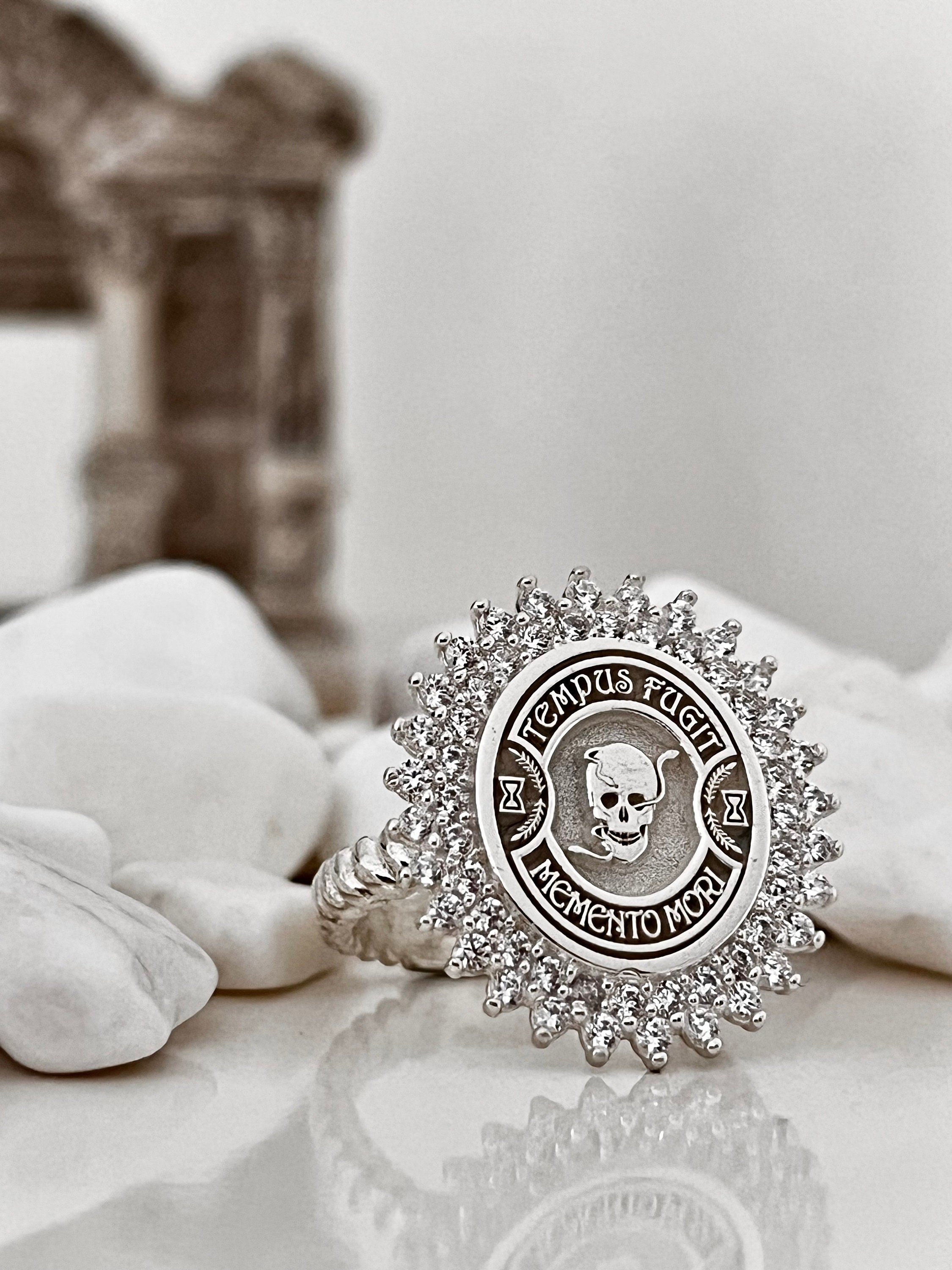 Silver Memento Mori Ring, Stoic Ring, Personalized Ring, Stone Ring ...