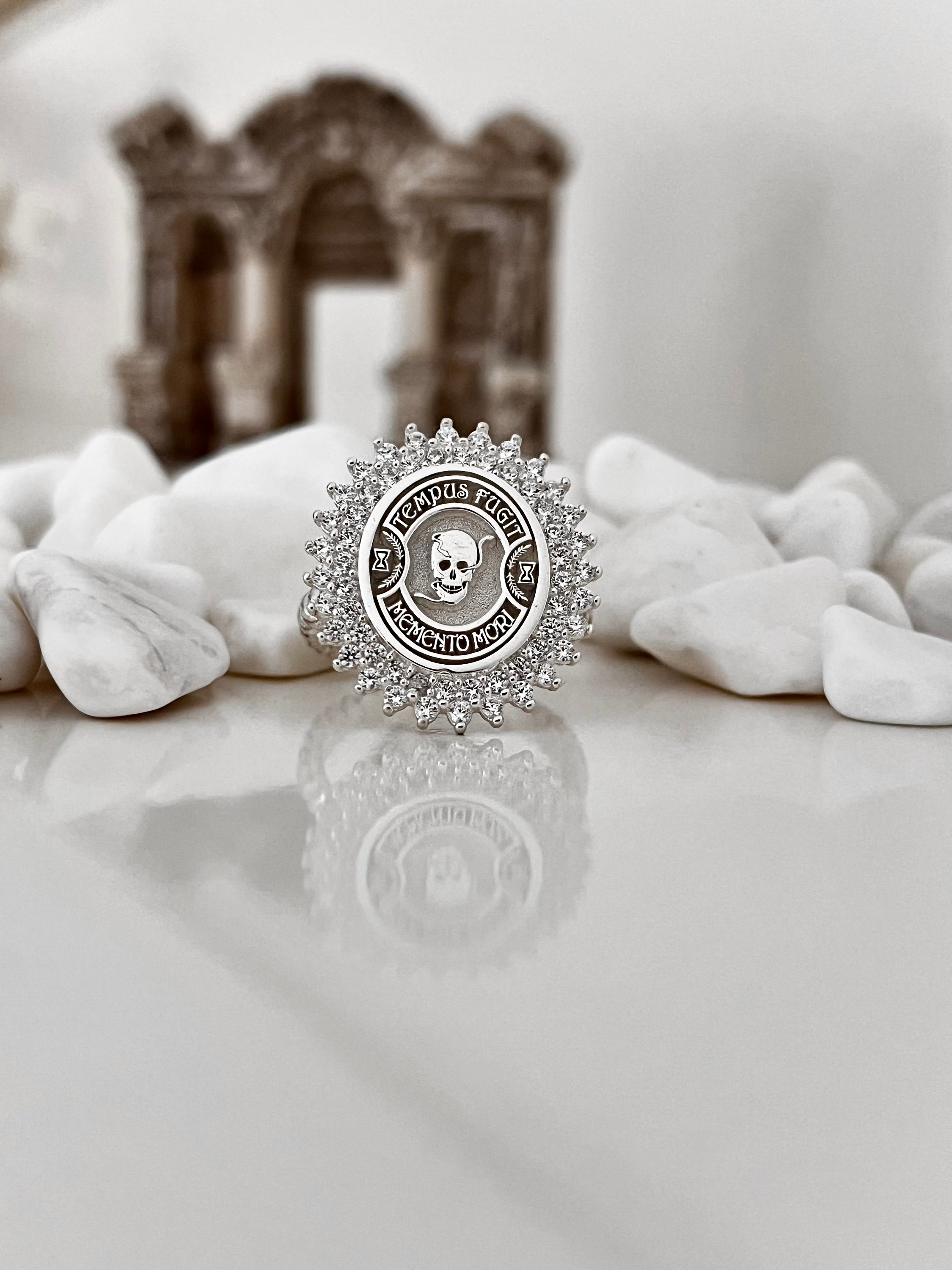 Silver Memento Mori Ring, Stoic Ring, Personalized Ring, Stone Ring ...