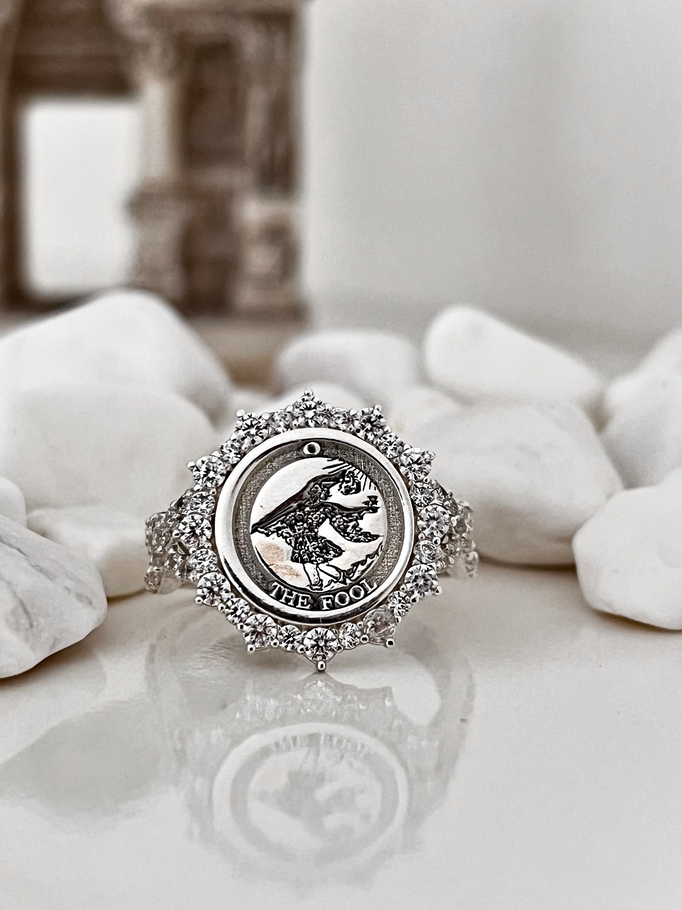 The Fool Tarot Ring, Personalized Tarot Card Jewelry, Zodiac Ring, Gold ...