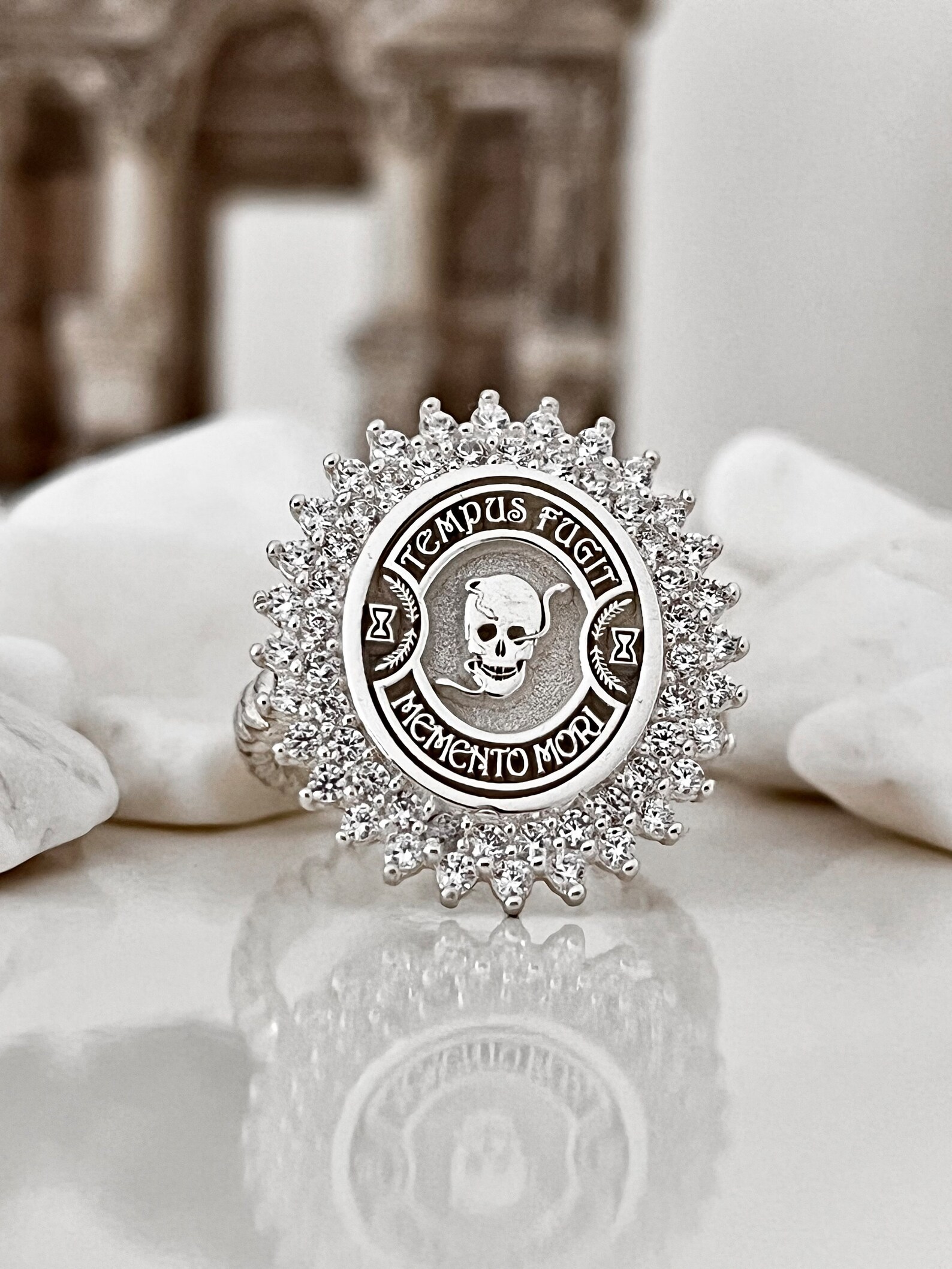 Silver Memento Mori Ring, Stoic Ring, Personalized Ring, Stone Ring ...