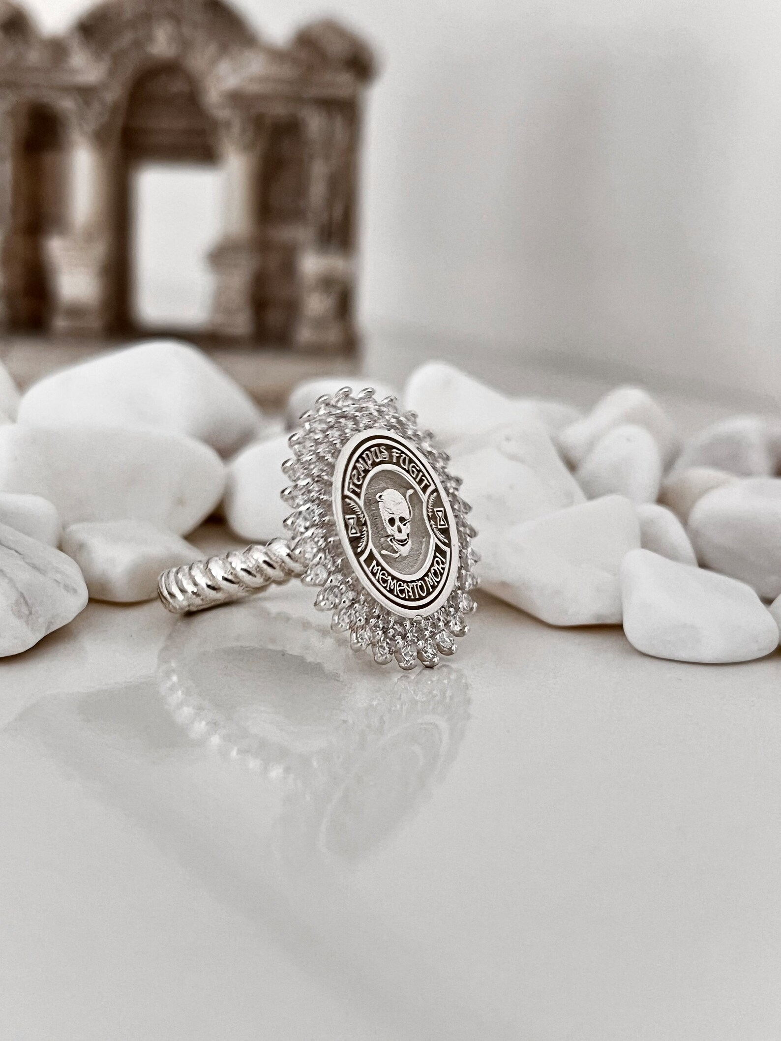 Silver Memento Mori Ring, Stoic Ring, Personalized Ring, Stone Ring ...