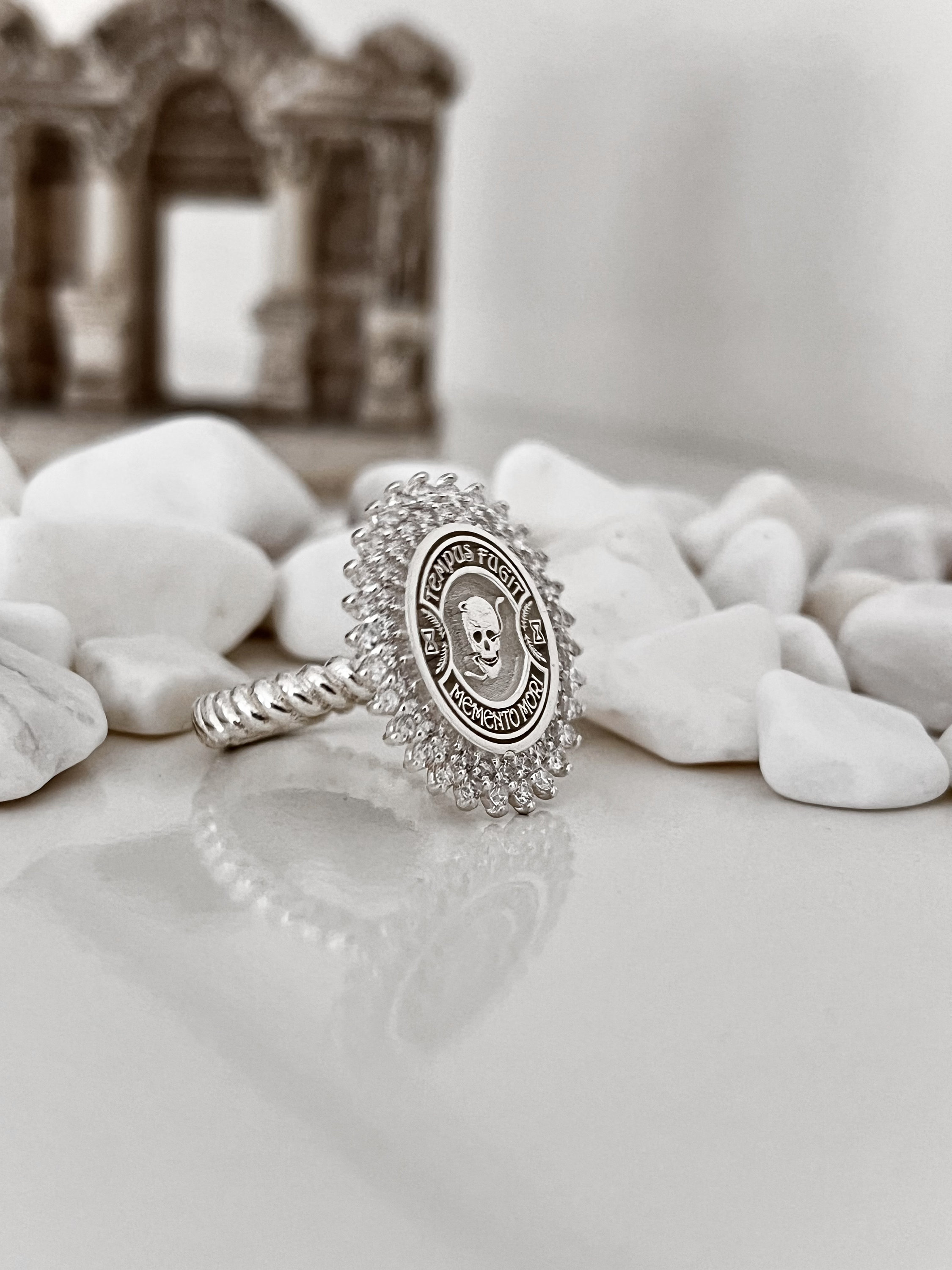 Silver Memento Mori Ring, Stoic Ring, Personalized Ring, Stone Ring ...