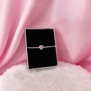 Pink Diamond Heart Bracelet, Women's Bracelet, Stainless Steel ...