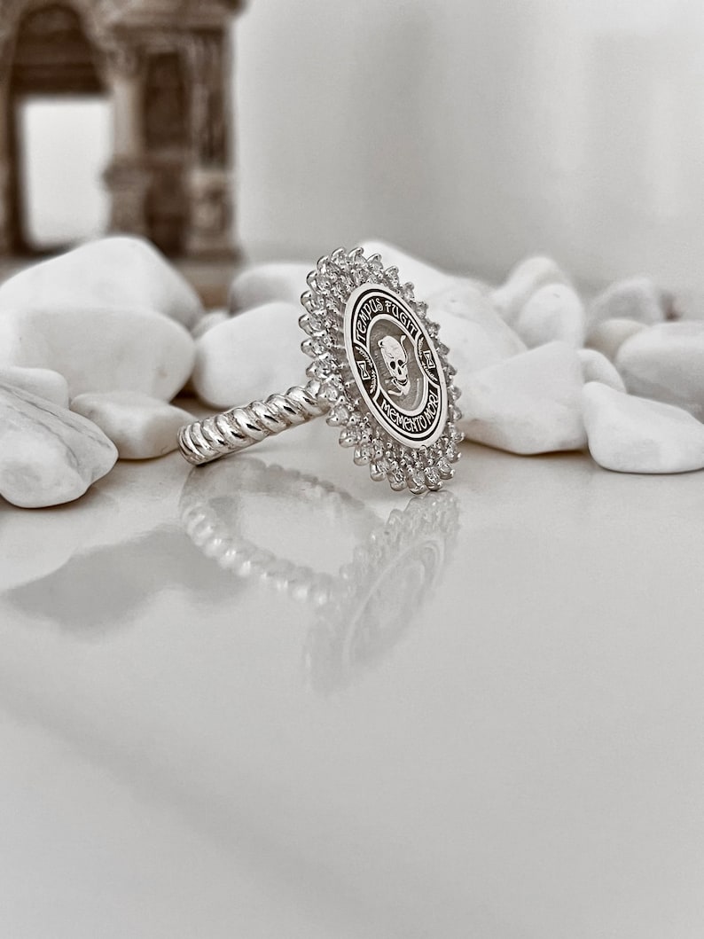 Silver Memento Mori Ring, Stoic Ring, Personalized Ring, Stone Ring ...