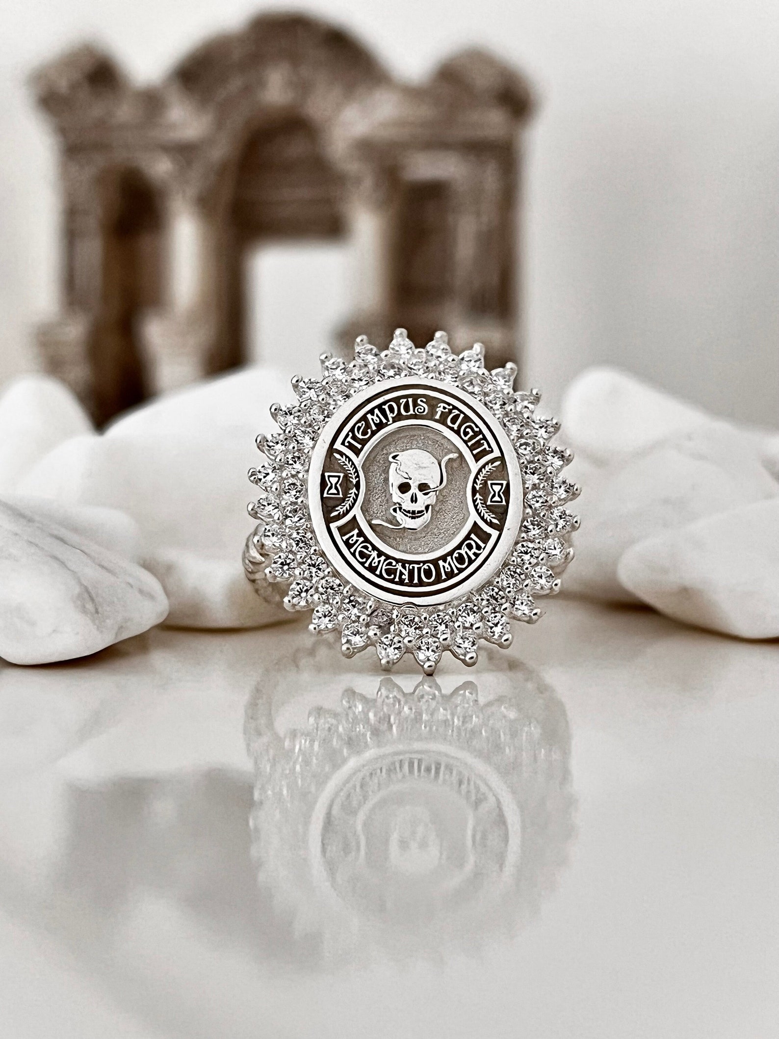 Silver Memento Mori Ring, Stoic Ring, Personalized Ring, Stone Ring ...