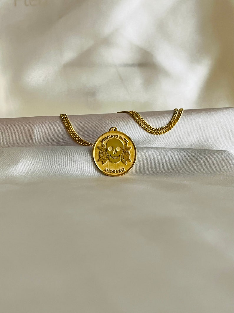 Solid Gold Memento Mori Necklace, Men Jewelry, Gold Coin Skull Pendant ...