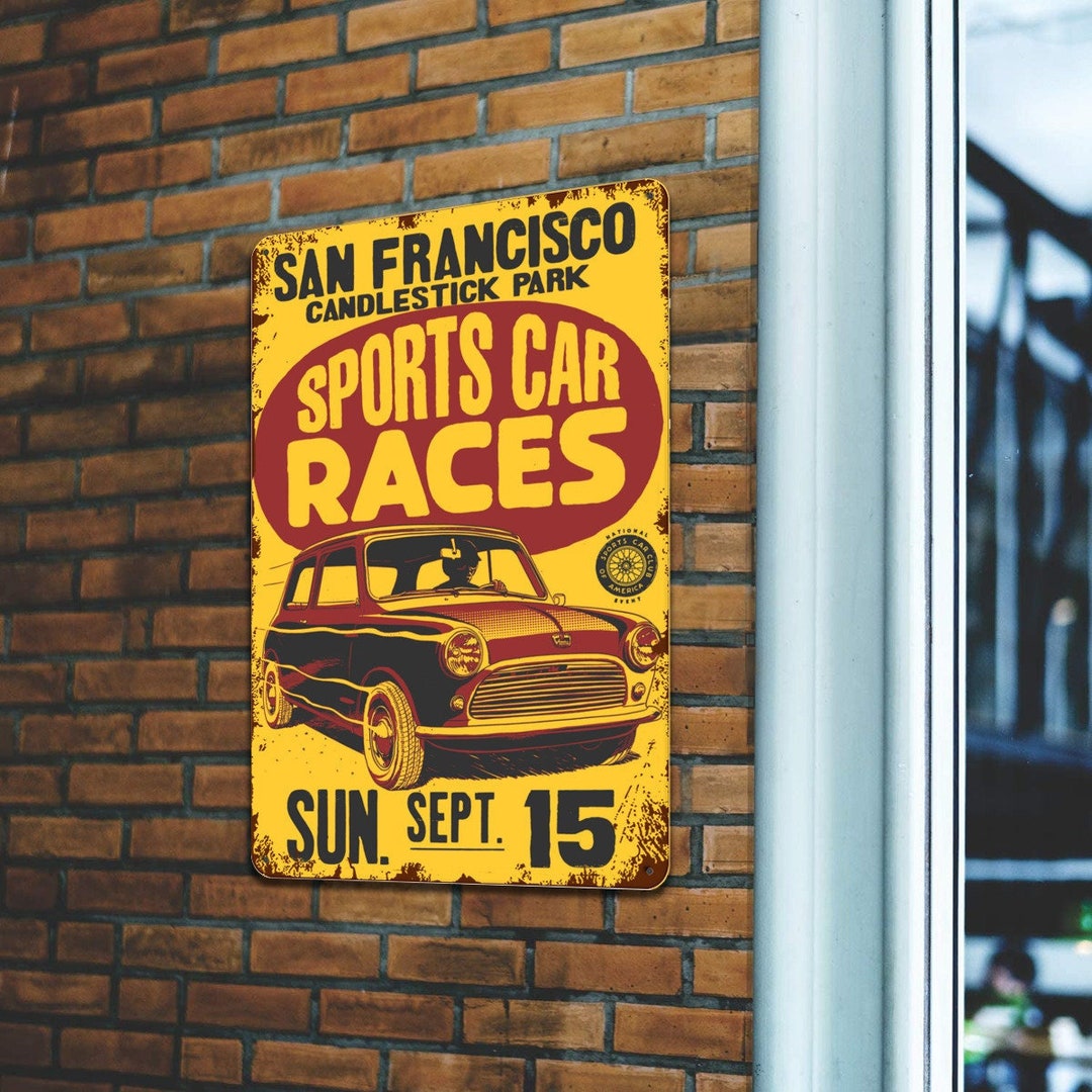Mini Cooper Sports Car Racing Metal Sign / Retro Vintage 12x8 Tin Sign ...