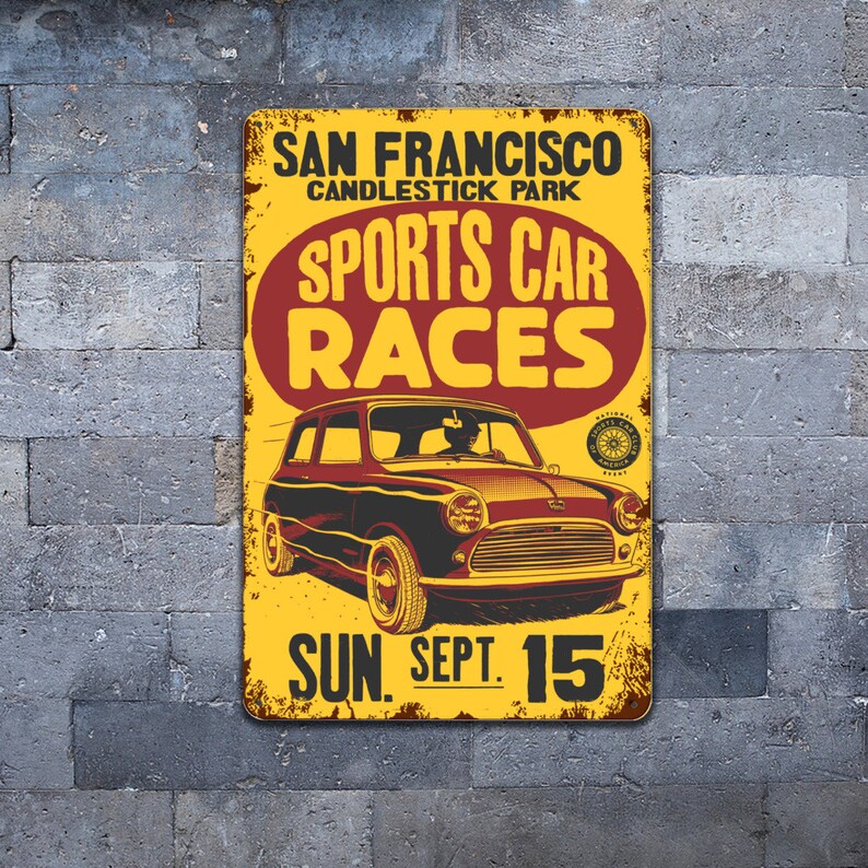 Mini Cooper Sports Car Racing Metal Sign / Retro Vintage 12x8 Tin Sign ...