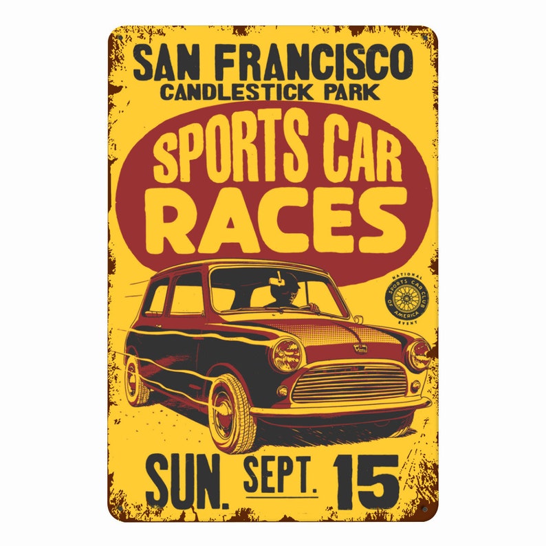 Mini Cooper Sports Car Racing Metal Sign / Retro Vintage 12x8 Tin Sign ...