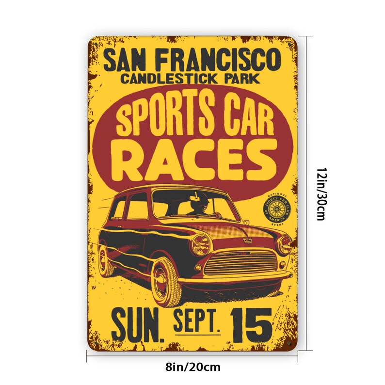 Mini Cooper Sports Car Racing Metal Sign / Retro Vintage 12x8 Tin Sign ...