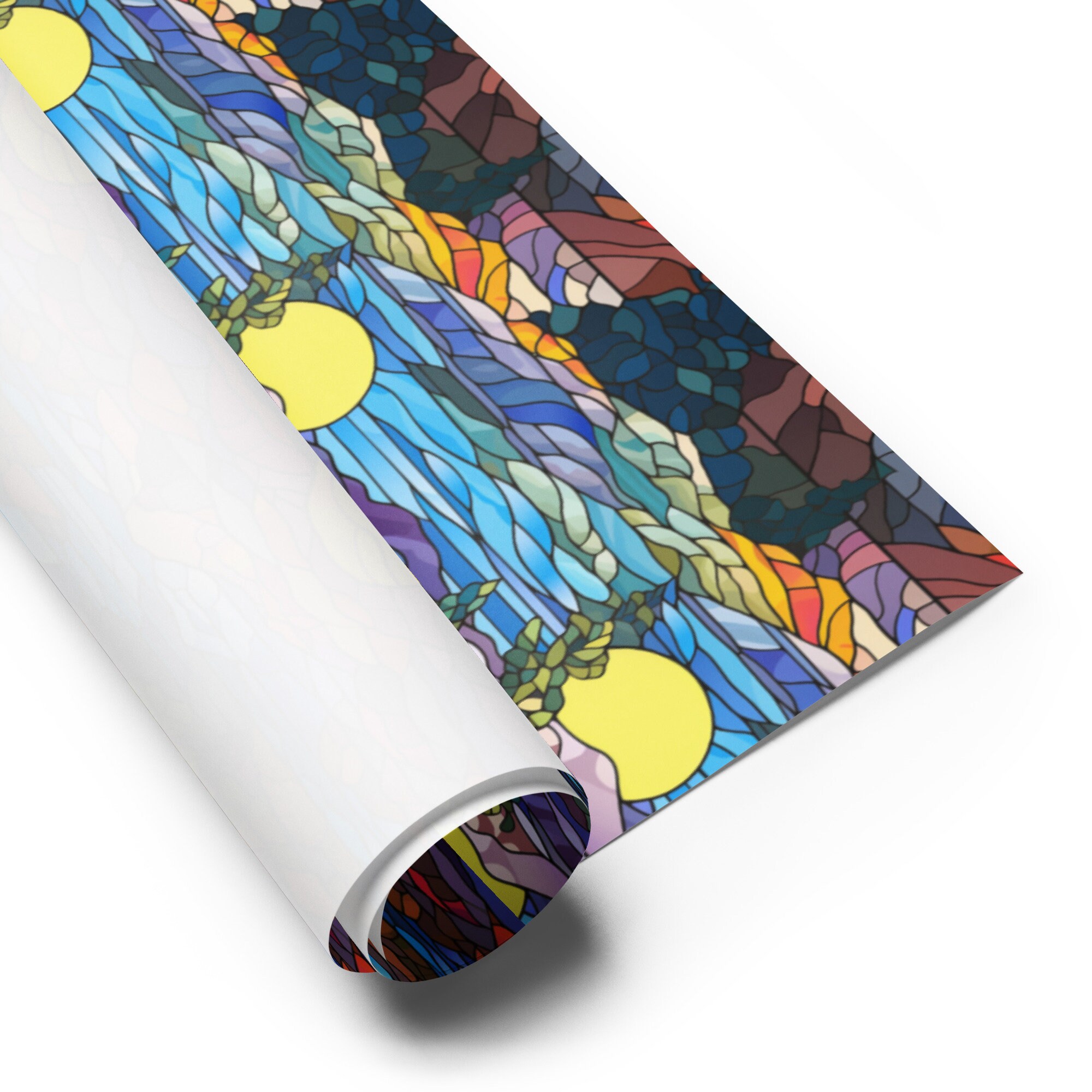 Stained Glass Mountain Sunrise Wrapping Paper Set Birthday Gift Wrap ...