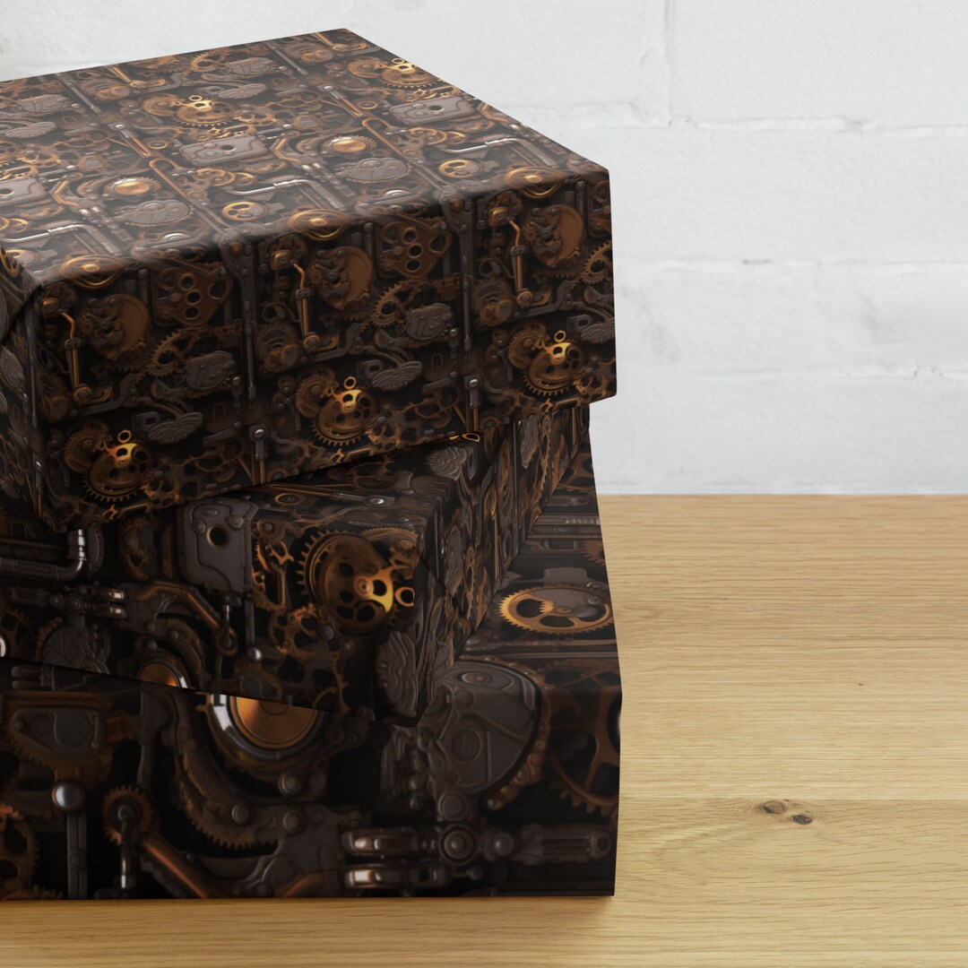 Steampunk Gears Wrapping Paper Set Birthday Gift Wrap Christmas Gift ...