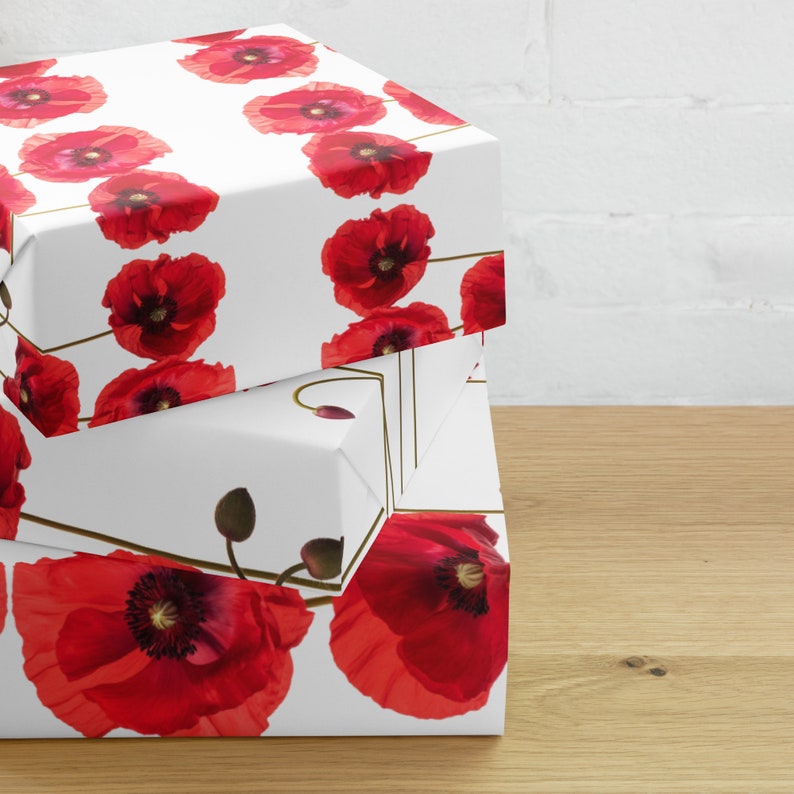 Elegant Poppies Wrapping Paper Set Birthday Gift Wrap Christmas Gift ...