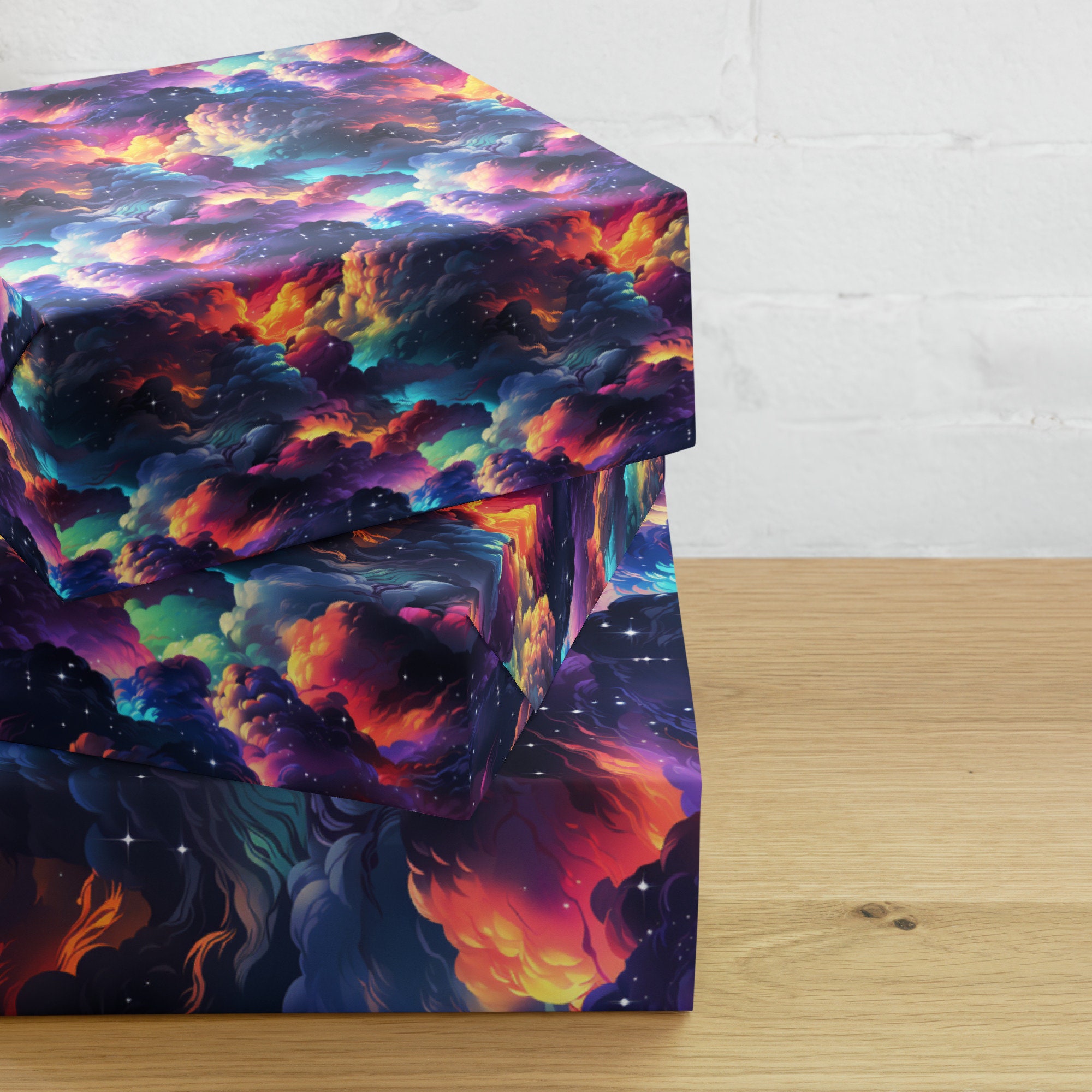 Rainbow Thunder Clouds Wrapping Paper Set Birthday Gift Wrap Christmas ...