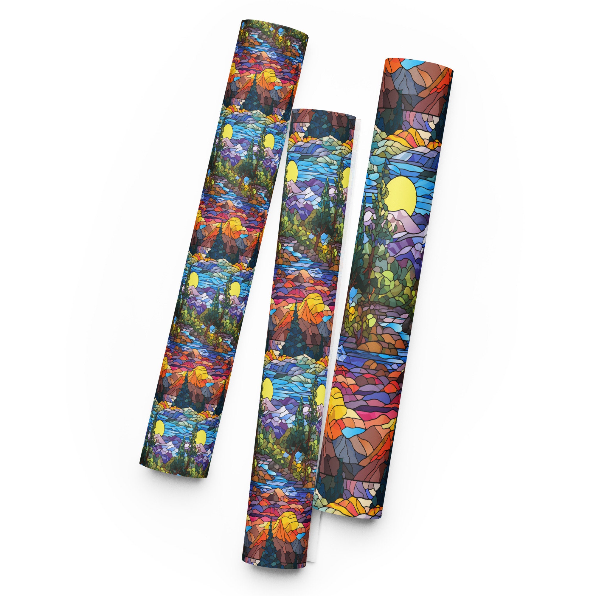 Stained Glass Mountain Sunrise Wrapping Paper Set Birthday Gift Wrap ...