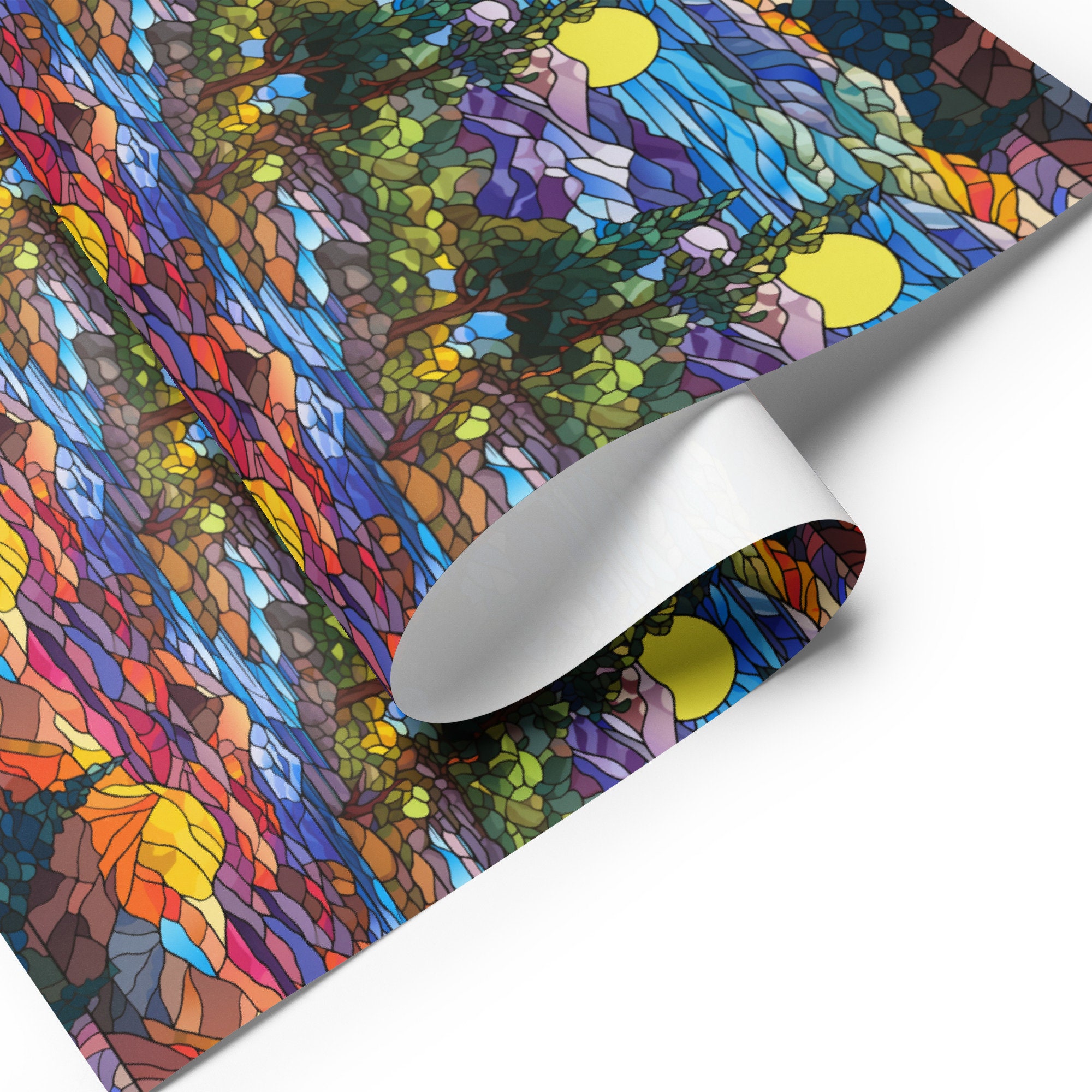 Stained Glass Mountain Sunrise Wrapping Paper Set Birthday Gift Wrap ...