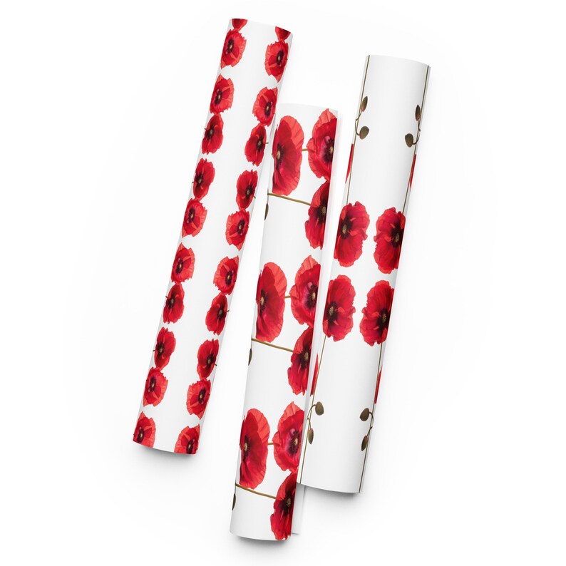 Elegant Poppies Wrapping Paper Set Birthday Gift Wrap Christmas Gift ...