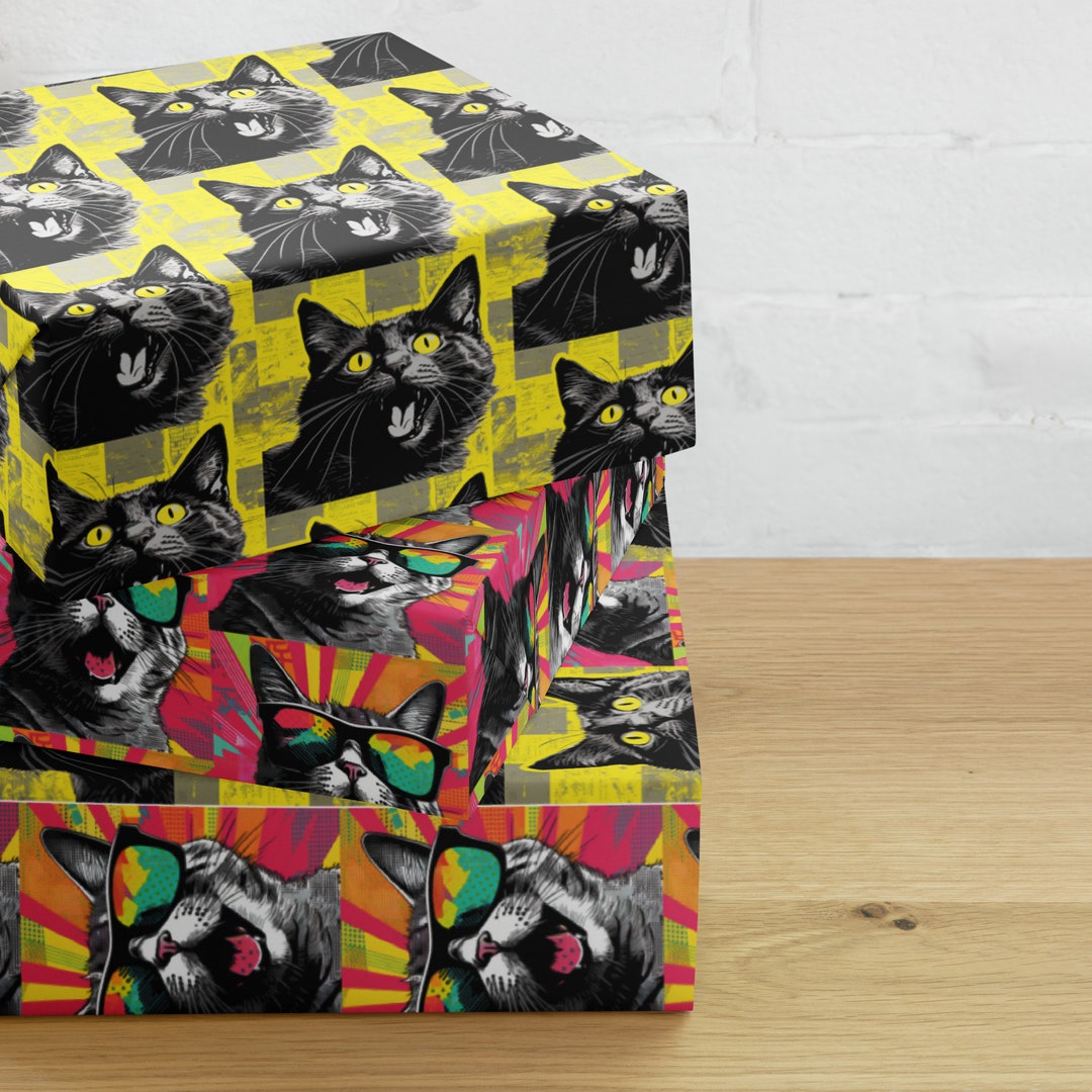 Smiling Cool Cats Wrapping Paper Set Birthday Gift Wrap Christmas Gift ...