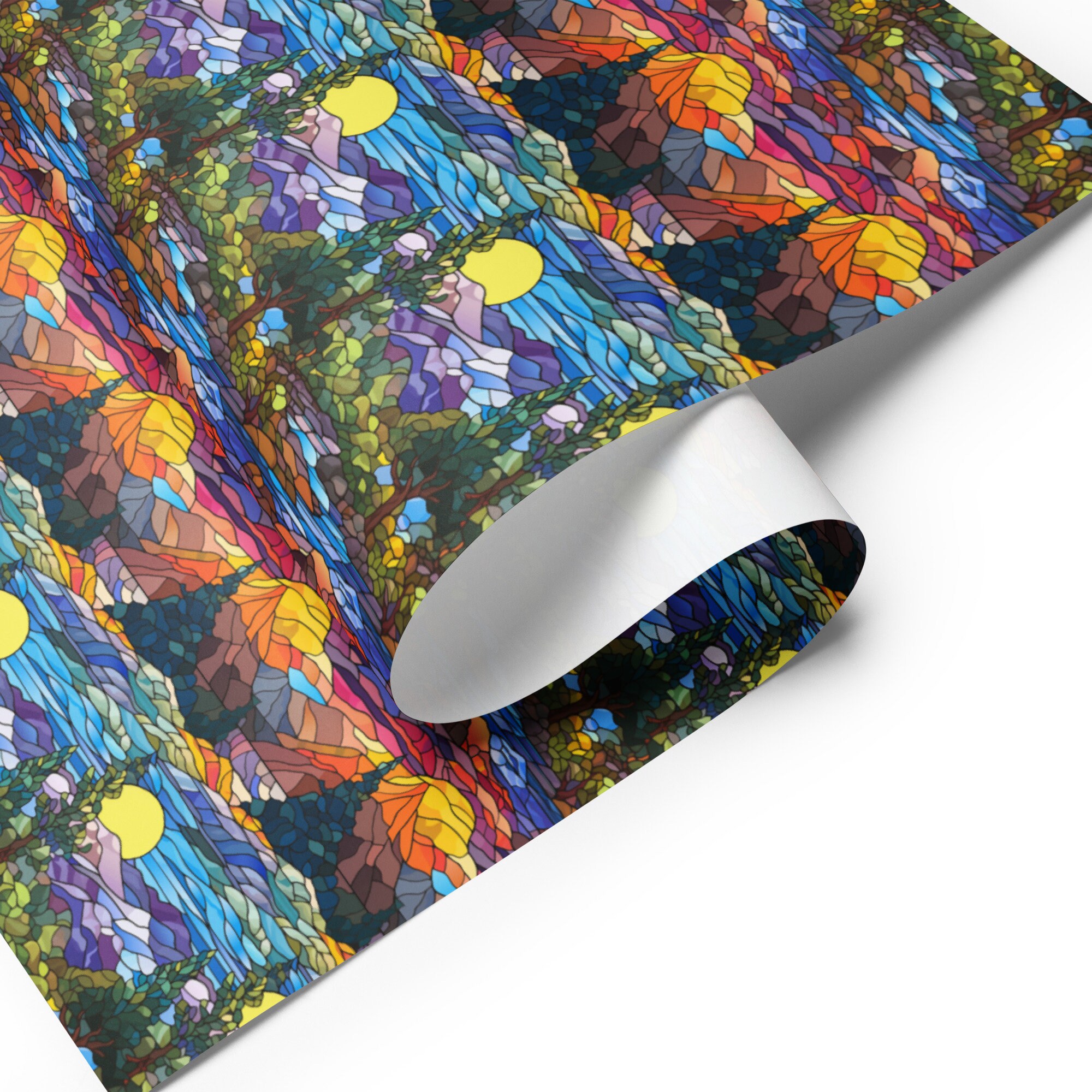 Stained Glass Mountain Sunrise Wrapping Paper Set Birthday Gift Wrap ...