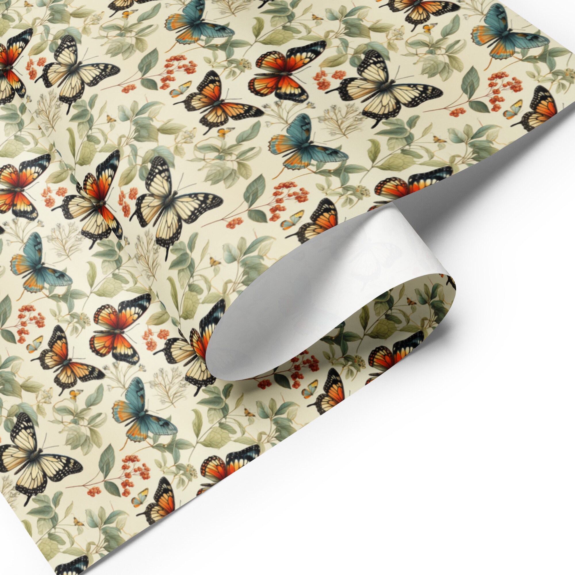 Butterflies Wrapping Paper Set Nature Gift Wrap Christmas Gift Wrap ...