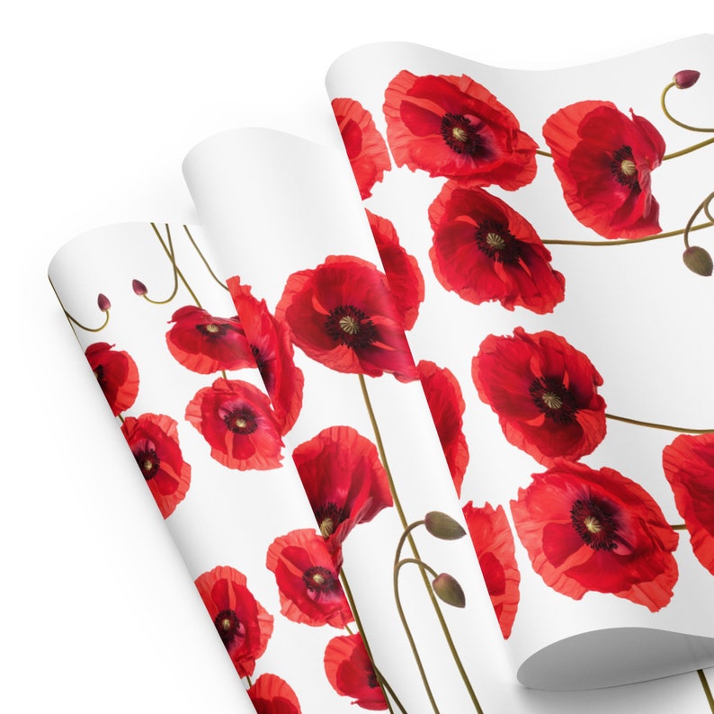 Elegant Poppies Wrapping Paper Set Birthday Gift Wrap Christmas Gift ...
