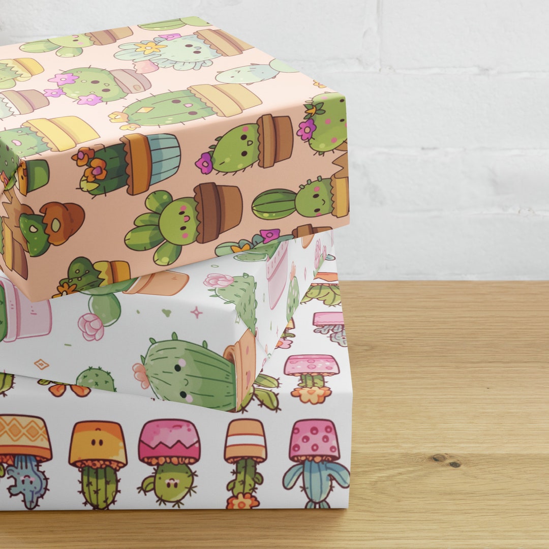 Cute Cacti Wrapping Paper Set Birthday Gift Wrap Christmas Gift Wrap ...