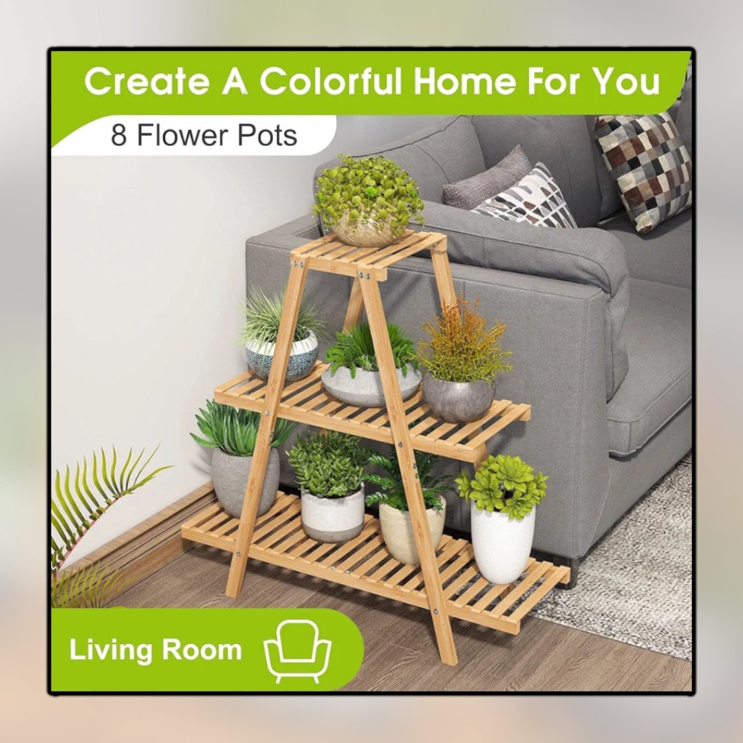 3 Tier Triangle Plant Stand 3 Tier Natural Flower Holder Ladder Plant ...