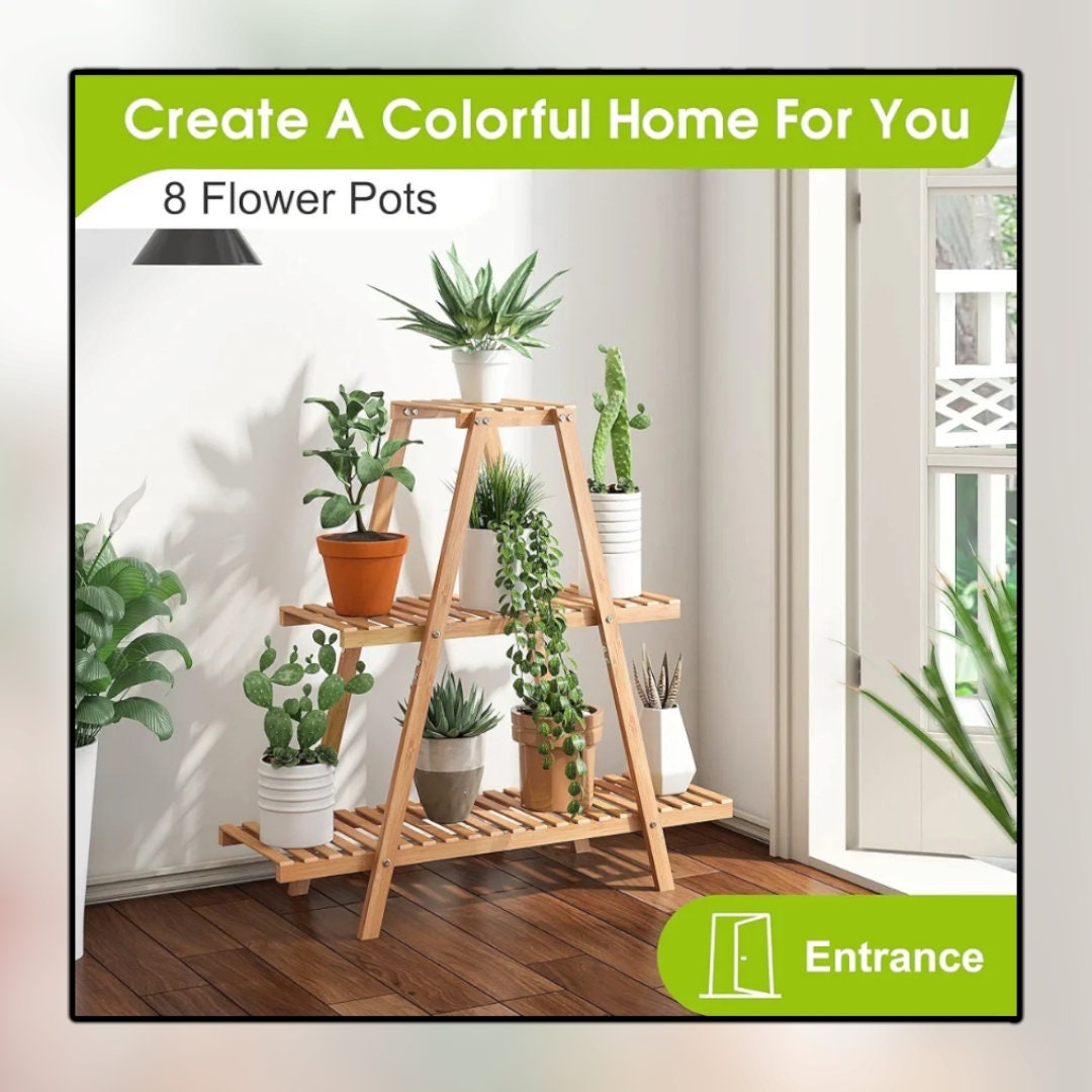 3 Tier Triangle Plant Stand 3 Tier Natural Flower Holder Ladder Plant ...