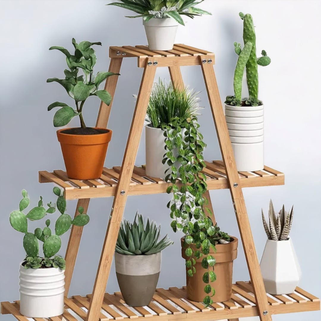 3 Tier Triangle Plant Stand 3 Tier Natural Flower Holder Ladder Plant ...