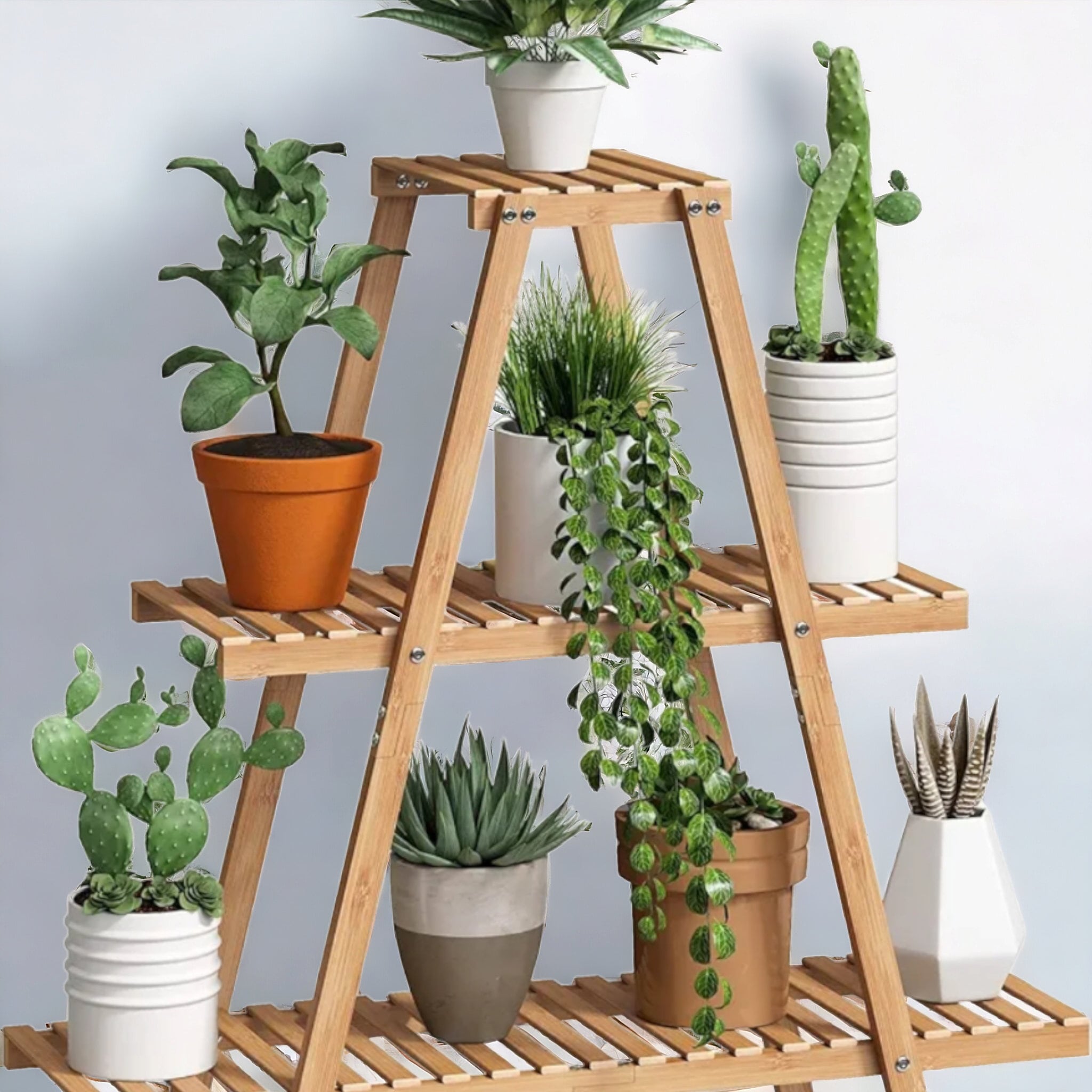 3 Tier Triangle Plant Stand 3 Tier Natural Flower Holder Ladder Plant ...