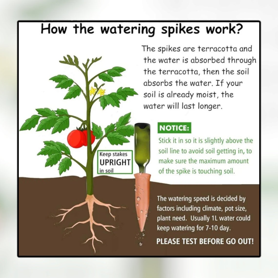 6-pack Terracotta Plant Watering Spikes for Indoor and Outdoor Plants ...