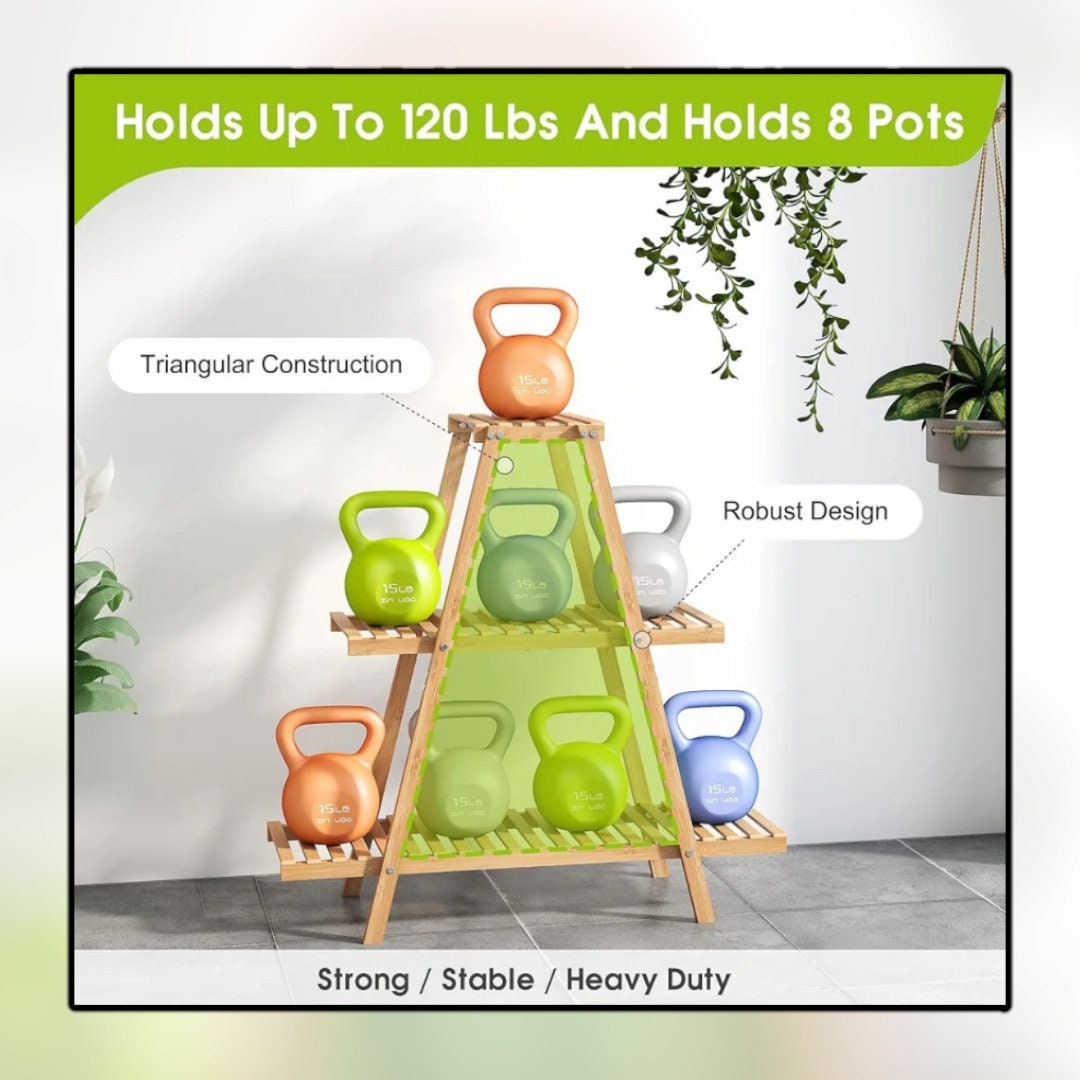 3 Tier Triangle Plant Stand 3 Tier Natural Flower Holder Ladder Plant ...