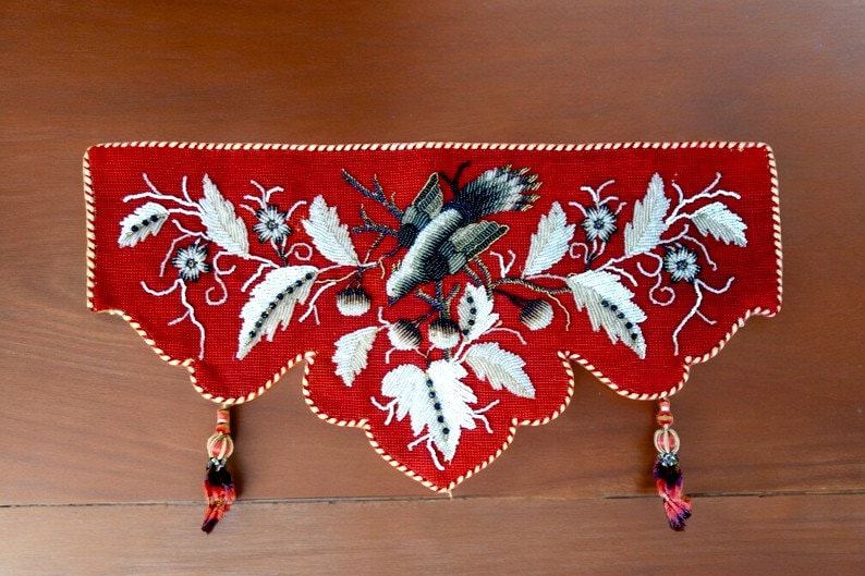 Victorian Beadwork Shelf Pelmet Antique Floral Needlepoint Tapestry ...