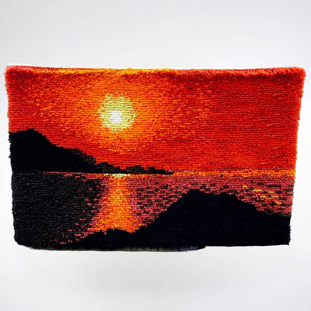 Large Wall Hanging RYA RUG| Sunset| Hand Knotted Shag Rug| Swedish Wool ...