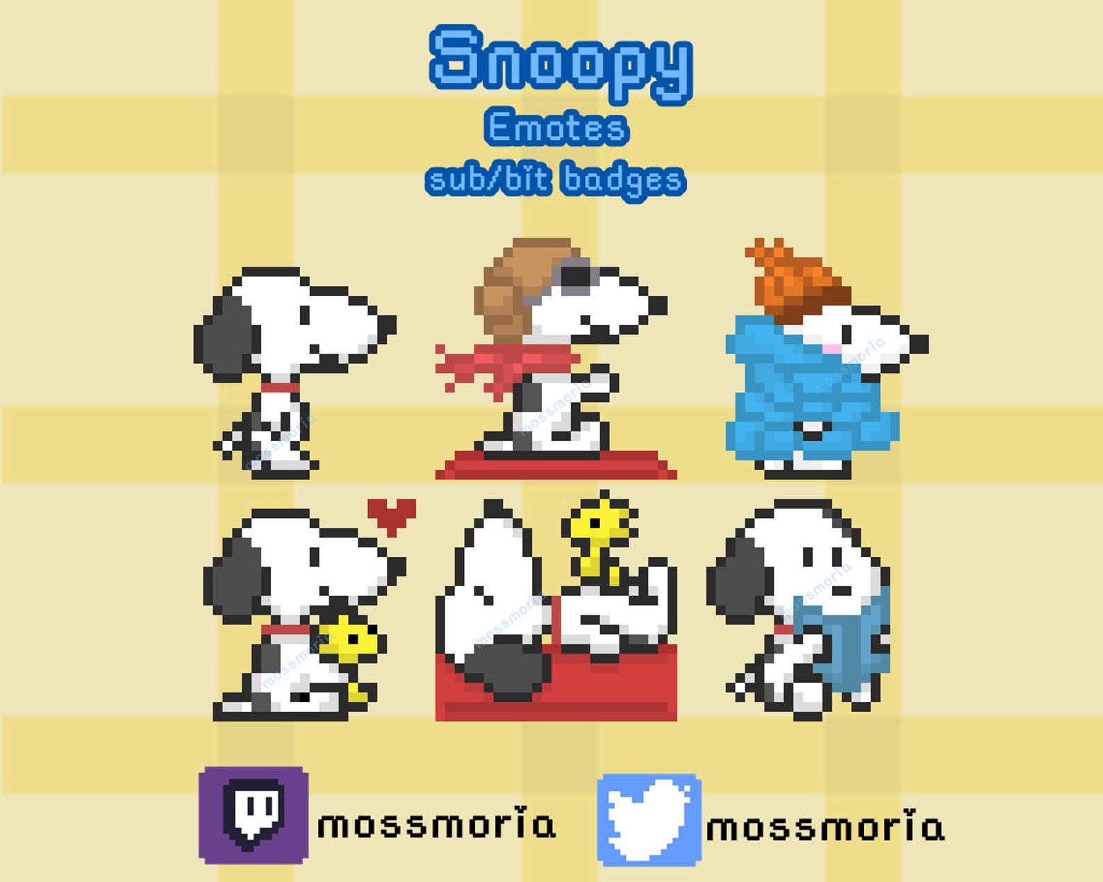 6 Snoopy Pixel Twitch Emotes & Sub Badges Bit Badges Twitch Subscriber ...