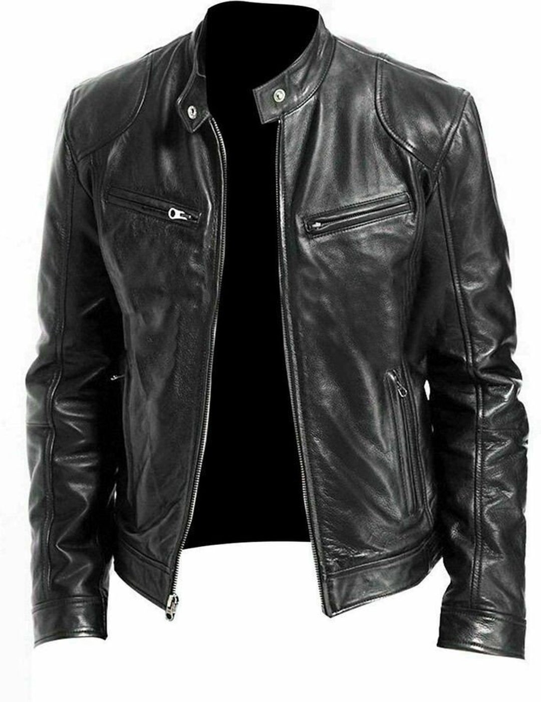 Custom-made Black Leather Ban Color Jacket Men's Outerwear Fashion Slim ...