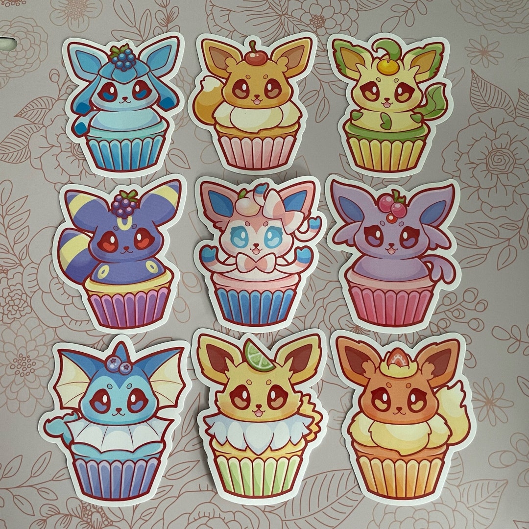 Cute Eevee Cupcake Vinyl Stickers Eeveelutions Vaporeon - Etsy