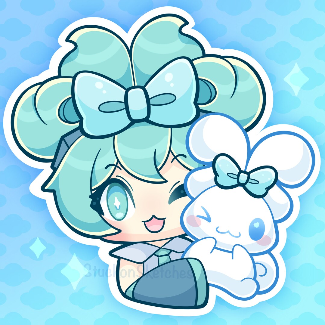 Cinnamiku Vinyl Sticker Kawaii Virtual Vocalist Cinnamon Roll Teal Miku ...