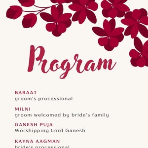 Indian Wedding Program, South Asian Wedding Program, Wedding Program ...