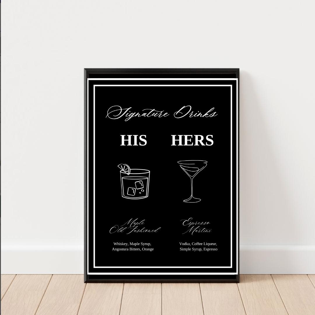 Signature Drinks Cocktail Sign, DIY Bar Sign, Beautiful Wedding Decor ...
